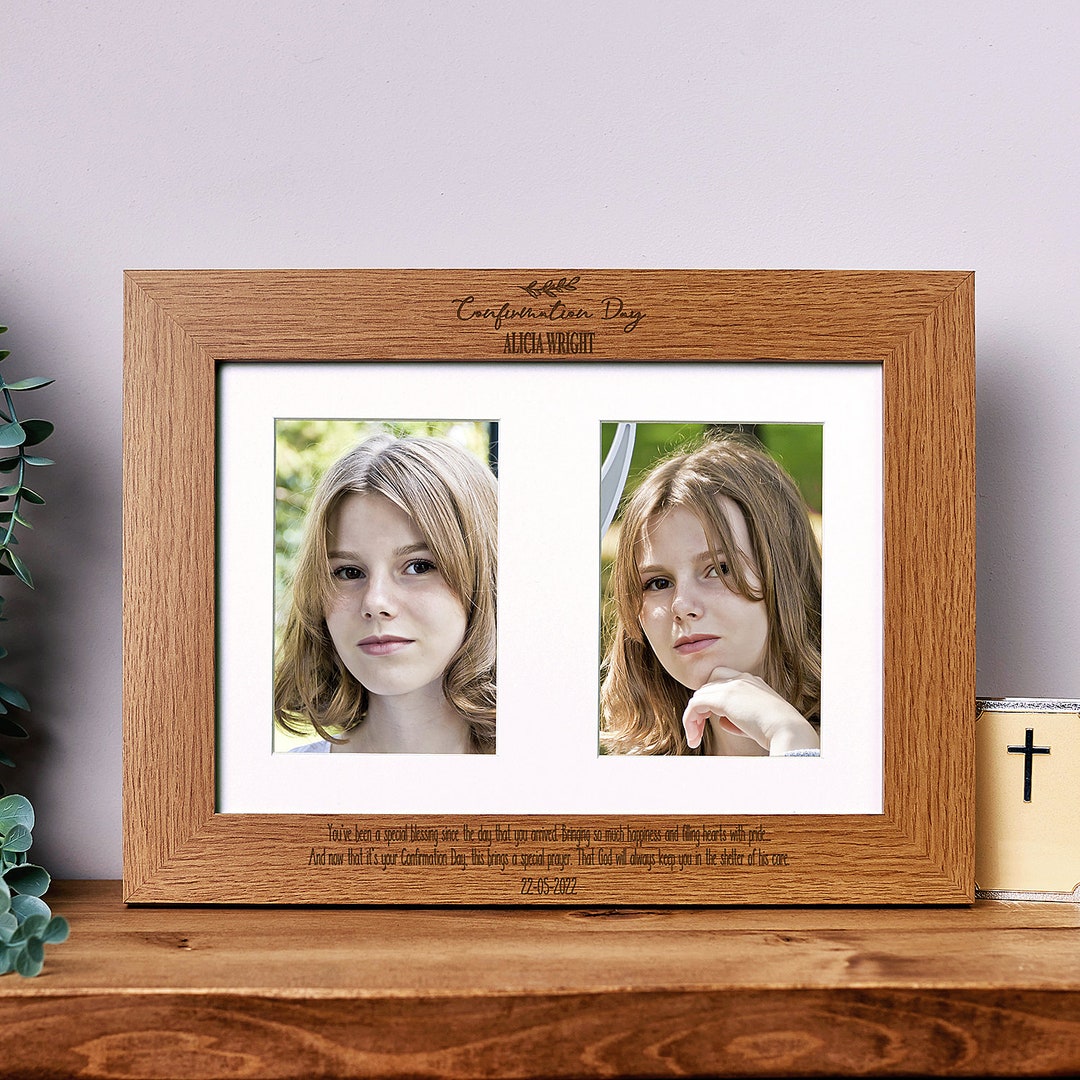Confirmation Photo Frame Portrait Double 6x4 Inch Brown Personalised - Etsy