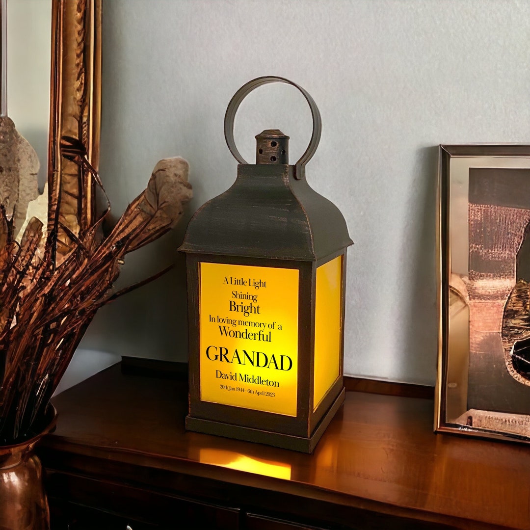 Personalised Grandad in Loving Memory Graveside Lantern Gift With Flame ...