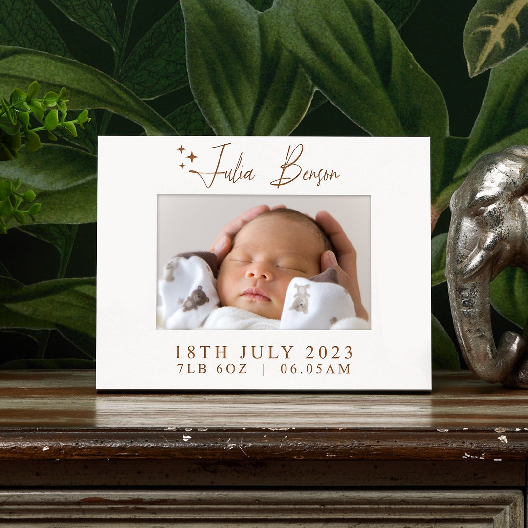 Personalised White Landscape Baby Photo Frame, Newborn New Baby ...