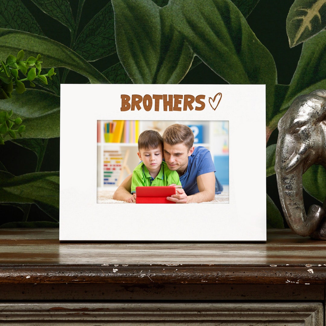 White Engraved Brothers Heart Photo Frame Gift Landscape - Etsy