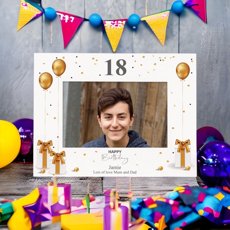 Personalised 18th Birthday Photo Frame With Gold Balloons - Etsy