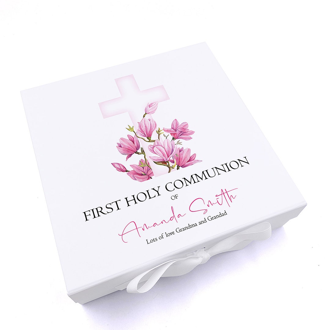 Personalised First Holy Communion Pink Cross Keepsake Memory Box Gift ...
