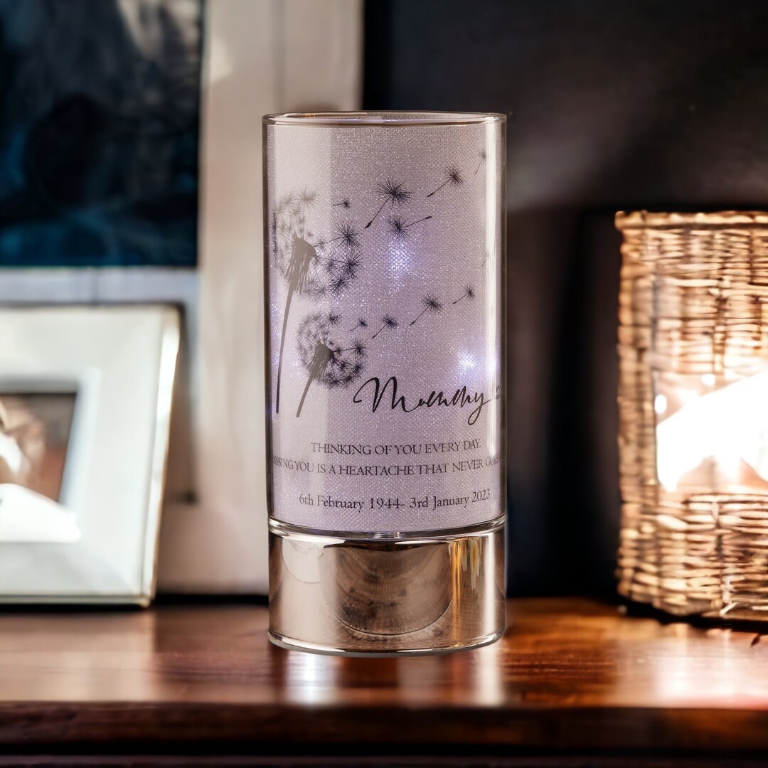 Personalised Mummy Memorial in Loving Memory Led Lamp With Dandelions ...