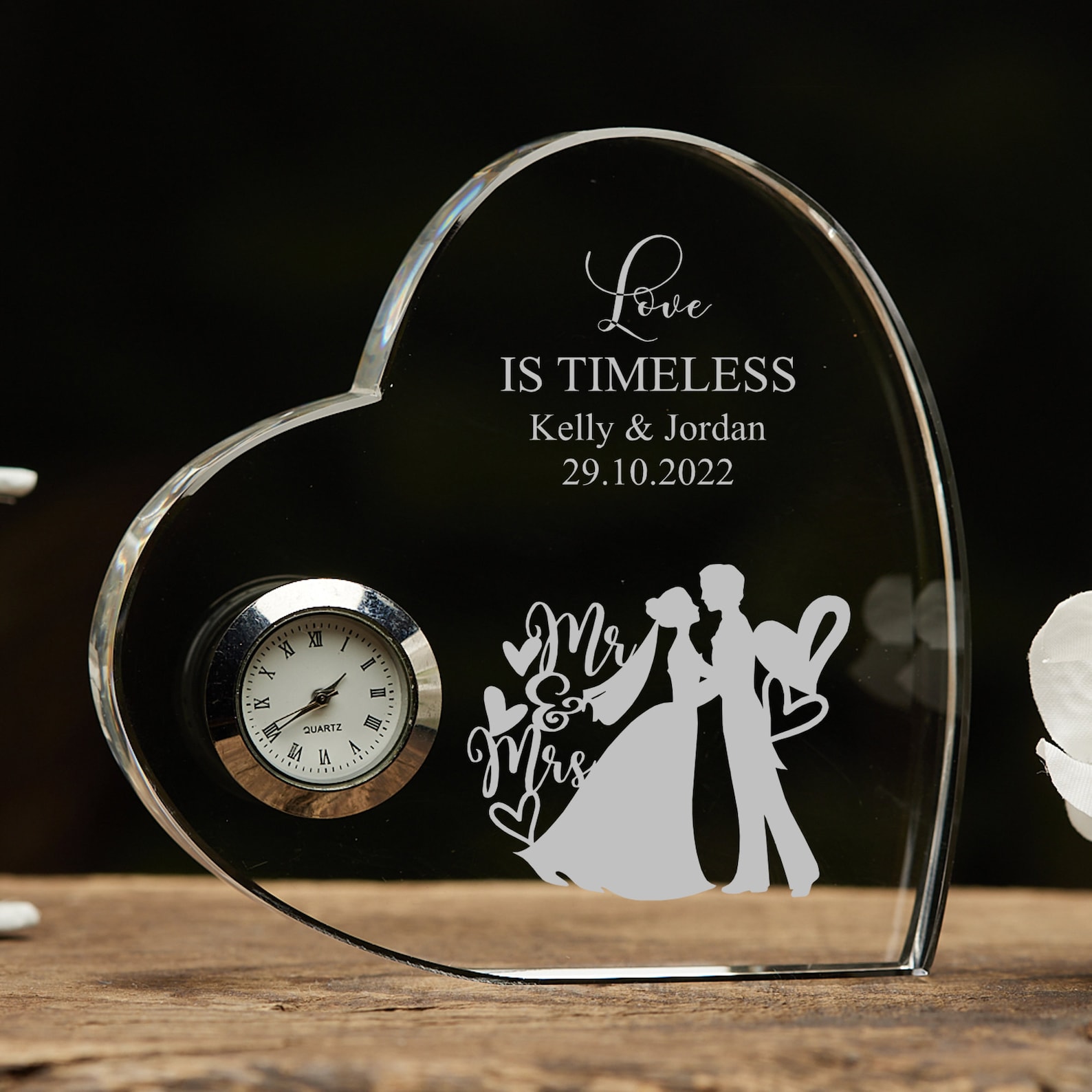 Engraved Heart Crystal Glass Clock Wedding Gift or Wedding - Etsy