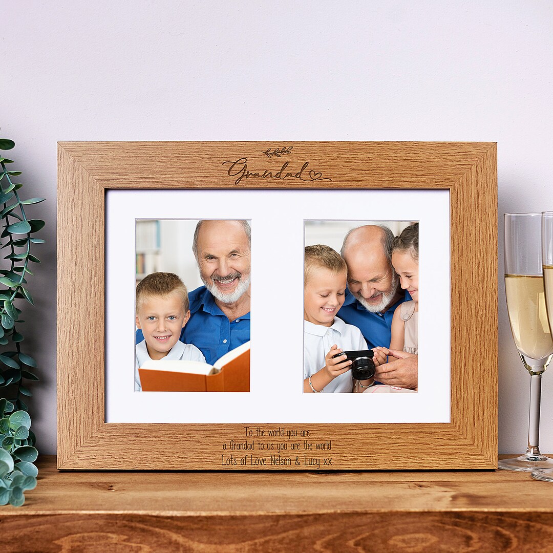 Personalised Grandad Wooden Double Photo Frame Gift Portrait - Etsy UK