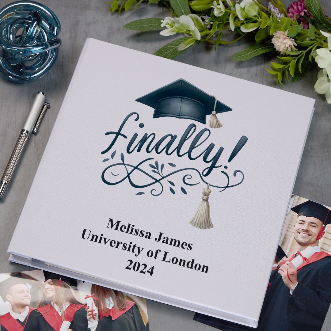 Personalised Graduation Photo Album With Linen Cover Finally Graduated ...
