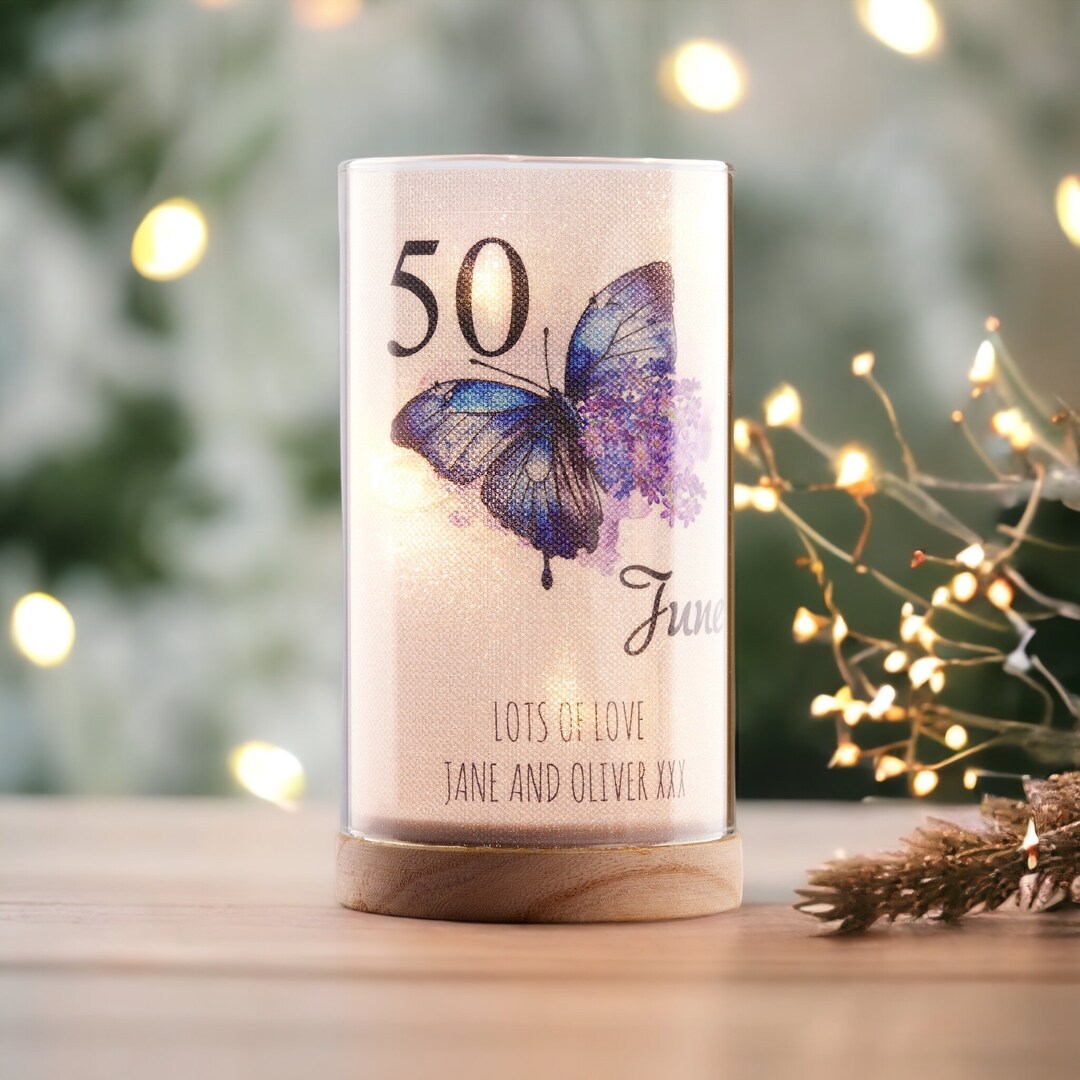 Personalised 50th Birthday Butterfly Gift Night Lamp With Wood Base - Etsy