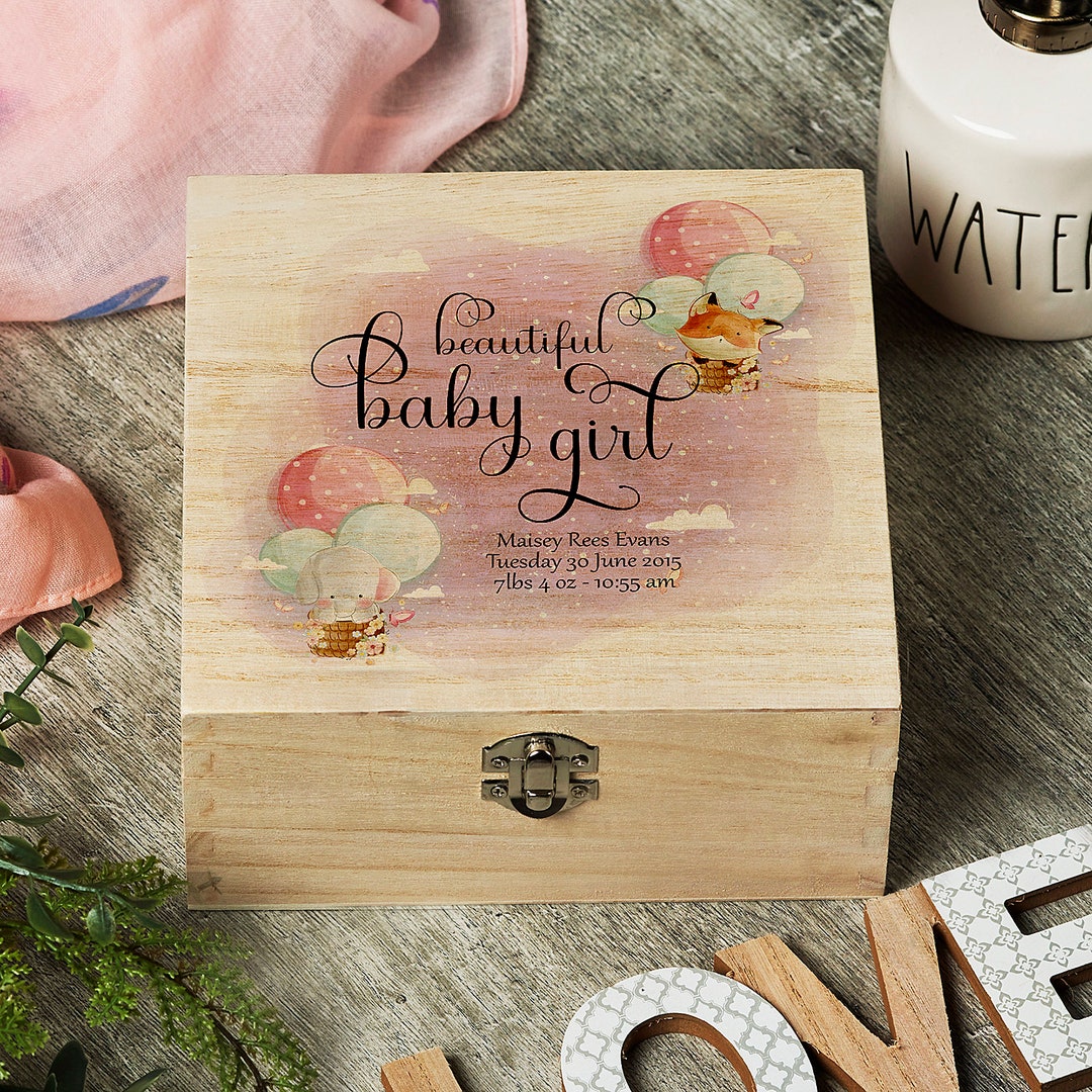 Personalised Baby Girl Keepsake Wooden Box With Balloon Design - Etsy