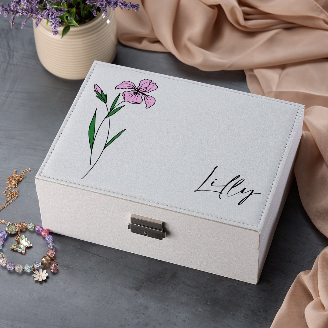 Personalised Beautiful Birth Flower Birthday Jewellery Box Gift - Etsy