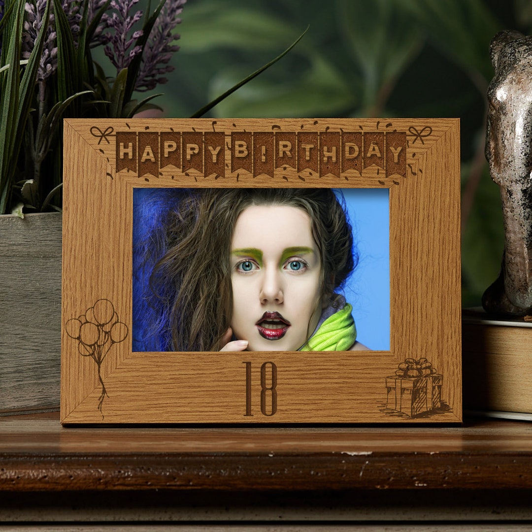 Happy 18th Birthday Engraved Photo Frame Gift Stars and Balloons ...
