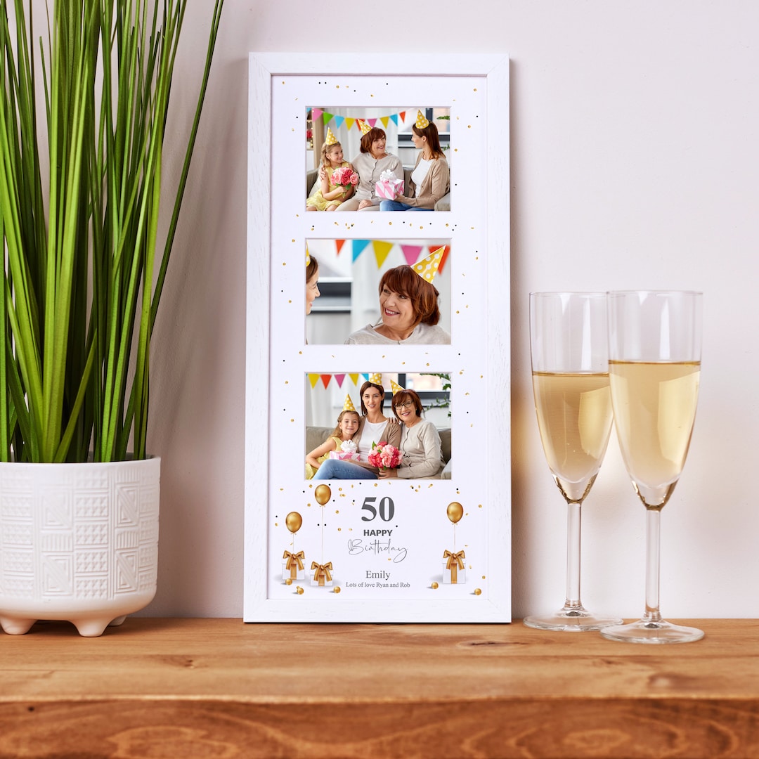 Personalised 50th Birthday Triple Photo Frame With Presents - Etsy UK