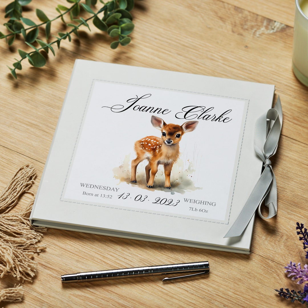 Personalised Baby My First Year Keepsake Record Book With Woodland Deer ...