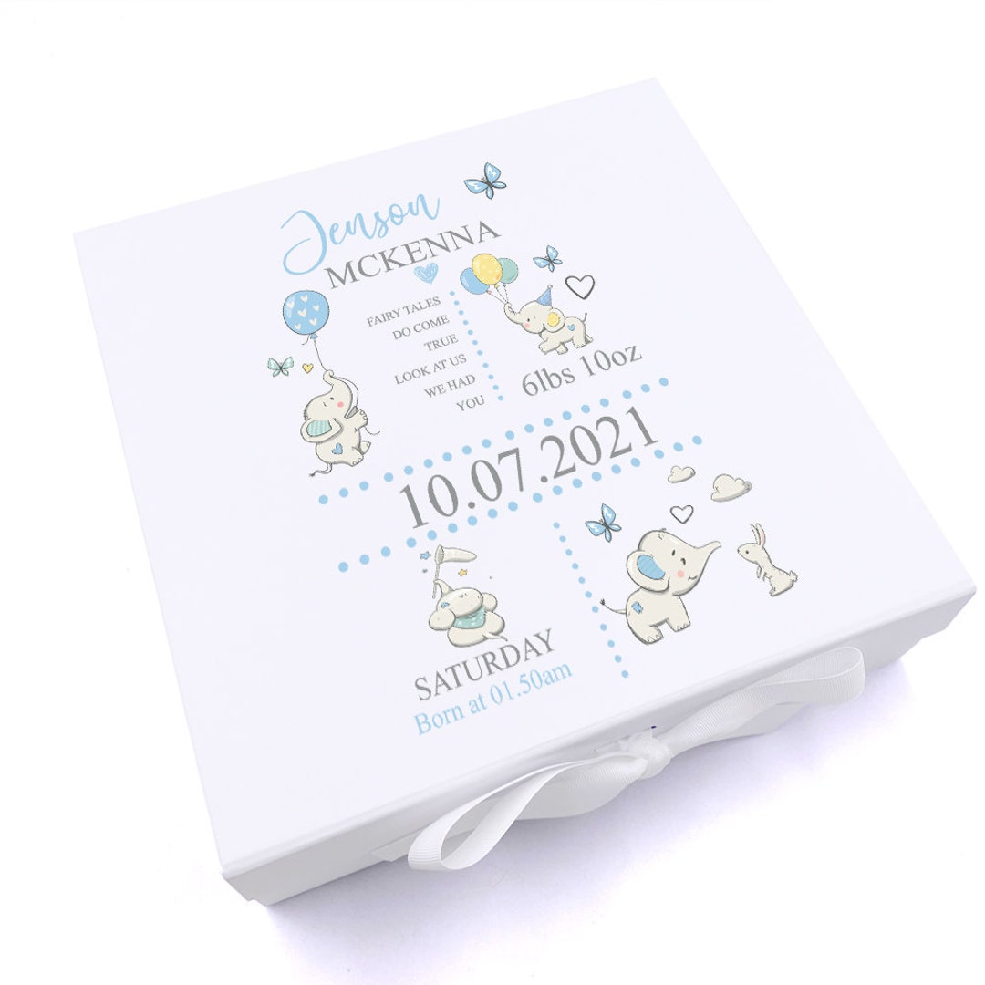 Personalised Baby Boy Elephants Design Keepsake Memory Box - Etsy