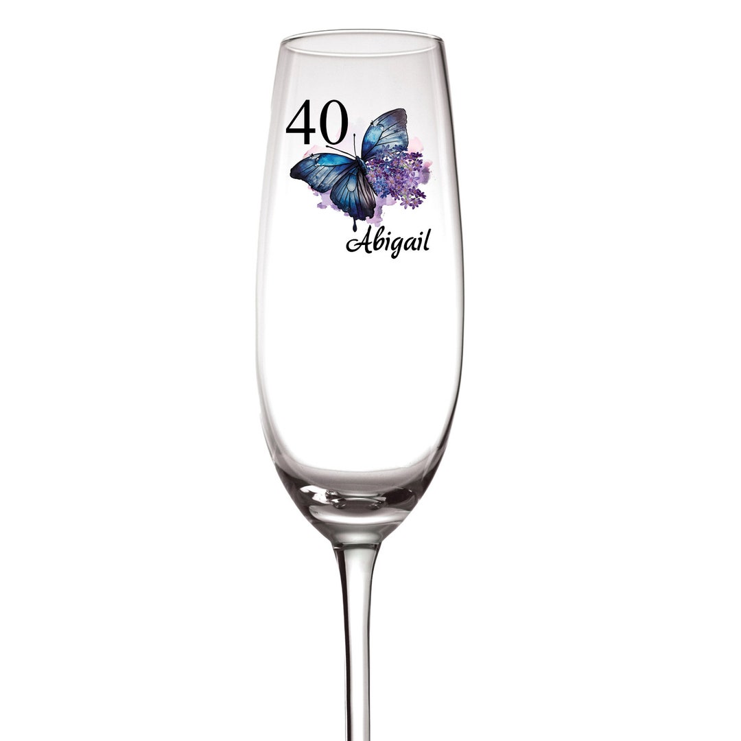 Personalised 40th Birthday Butterfly Champagne Prosecco Glass Gift for ...