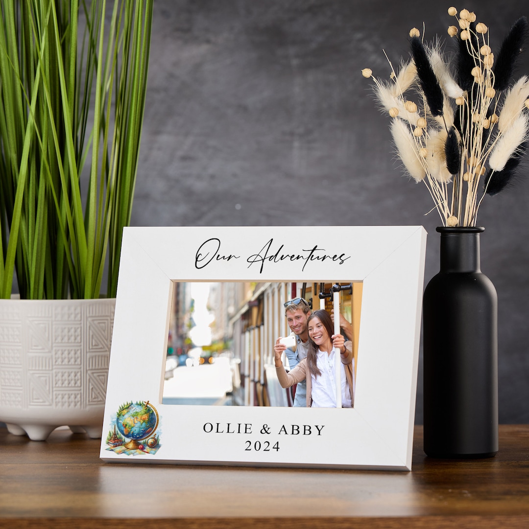 Personalised Our Adventures White Photo Frame With Globe and Books - Etsy