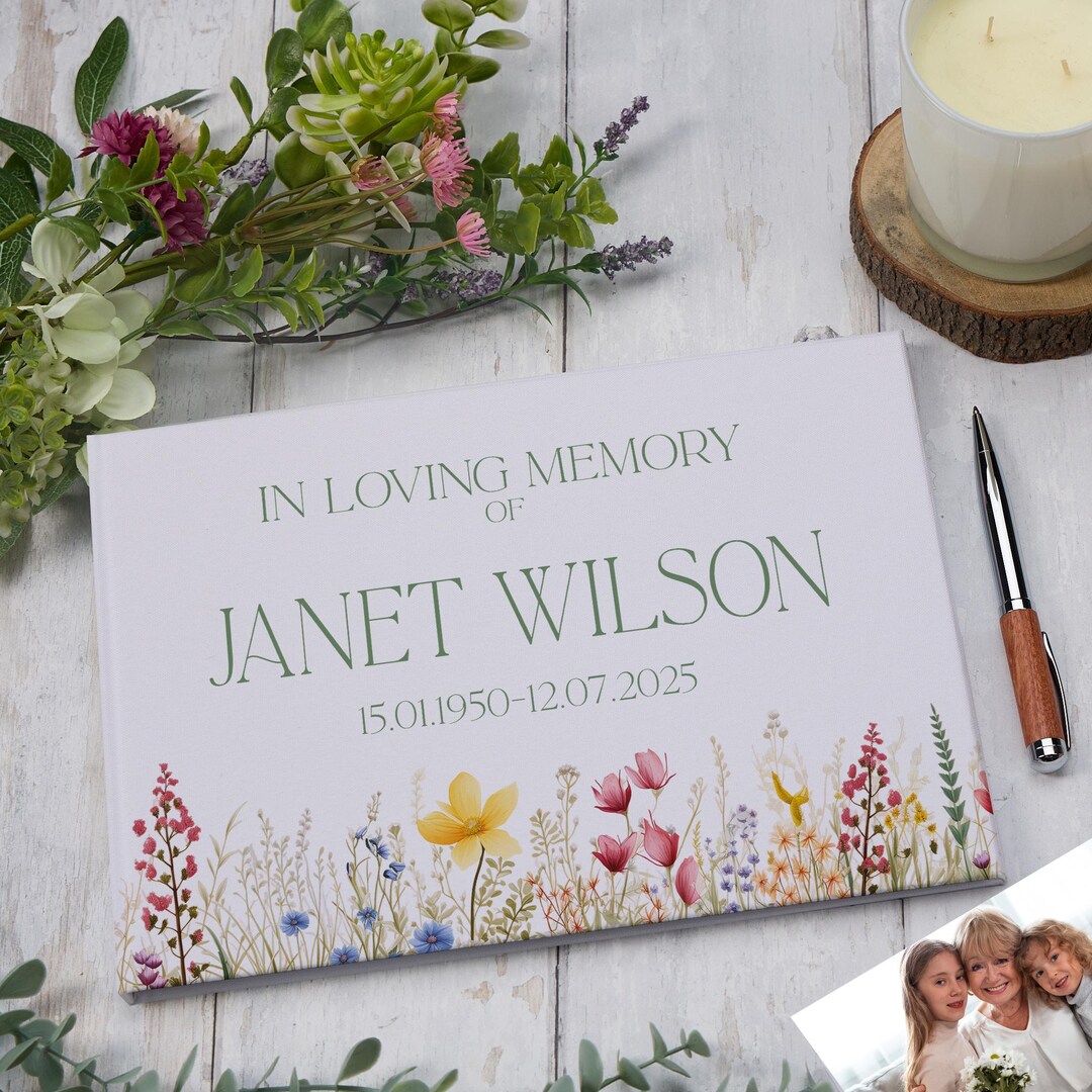 Personalised Large Funeral Memory Book for Condolence & Memorial Guest ...