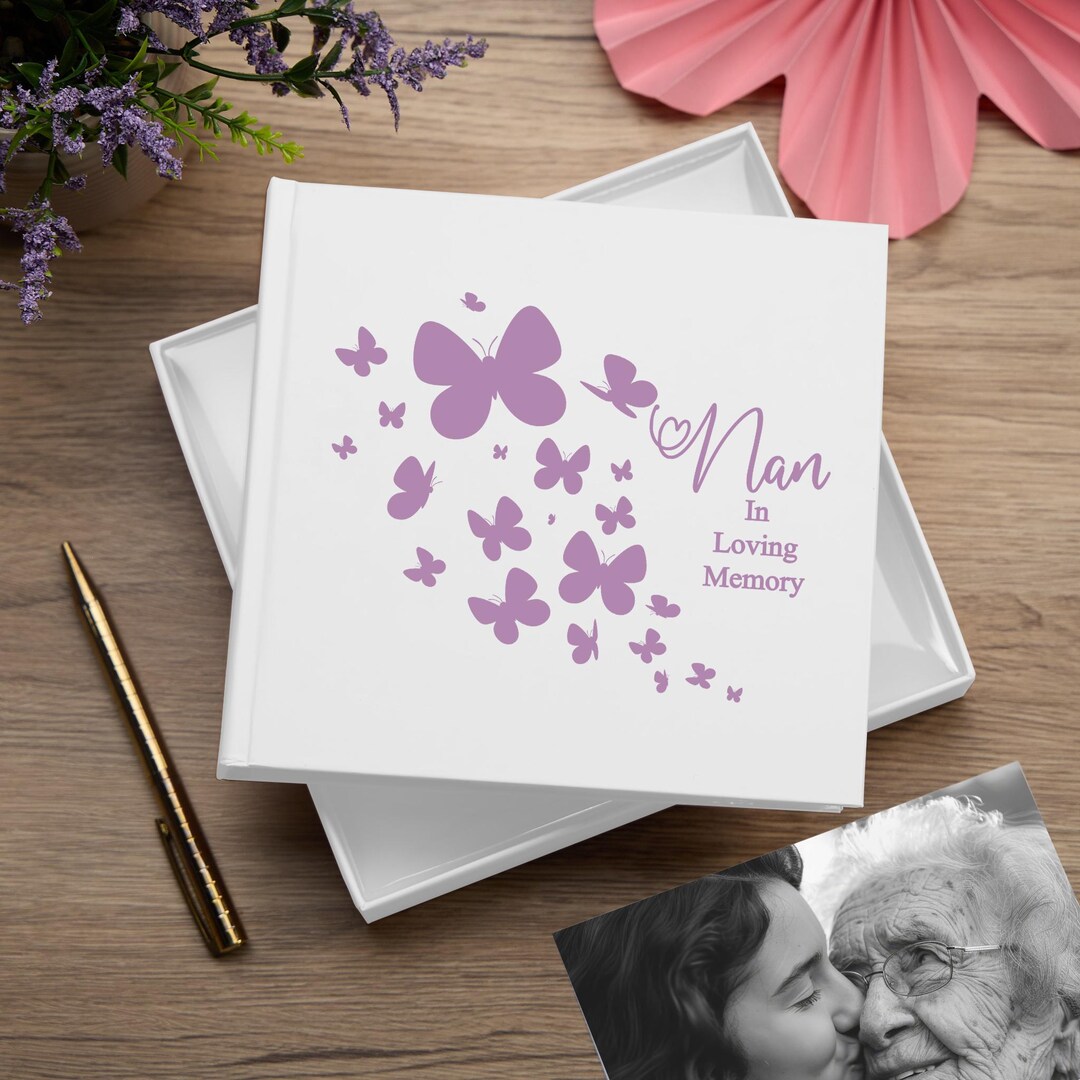 Nan in Loving Memory White Butterfly Photo Album for 50 X 6 by 4 Photos ...
