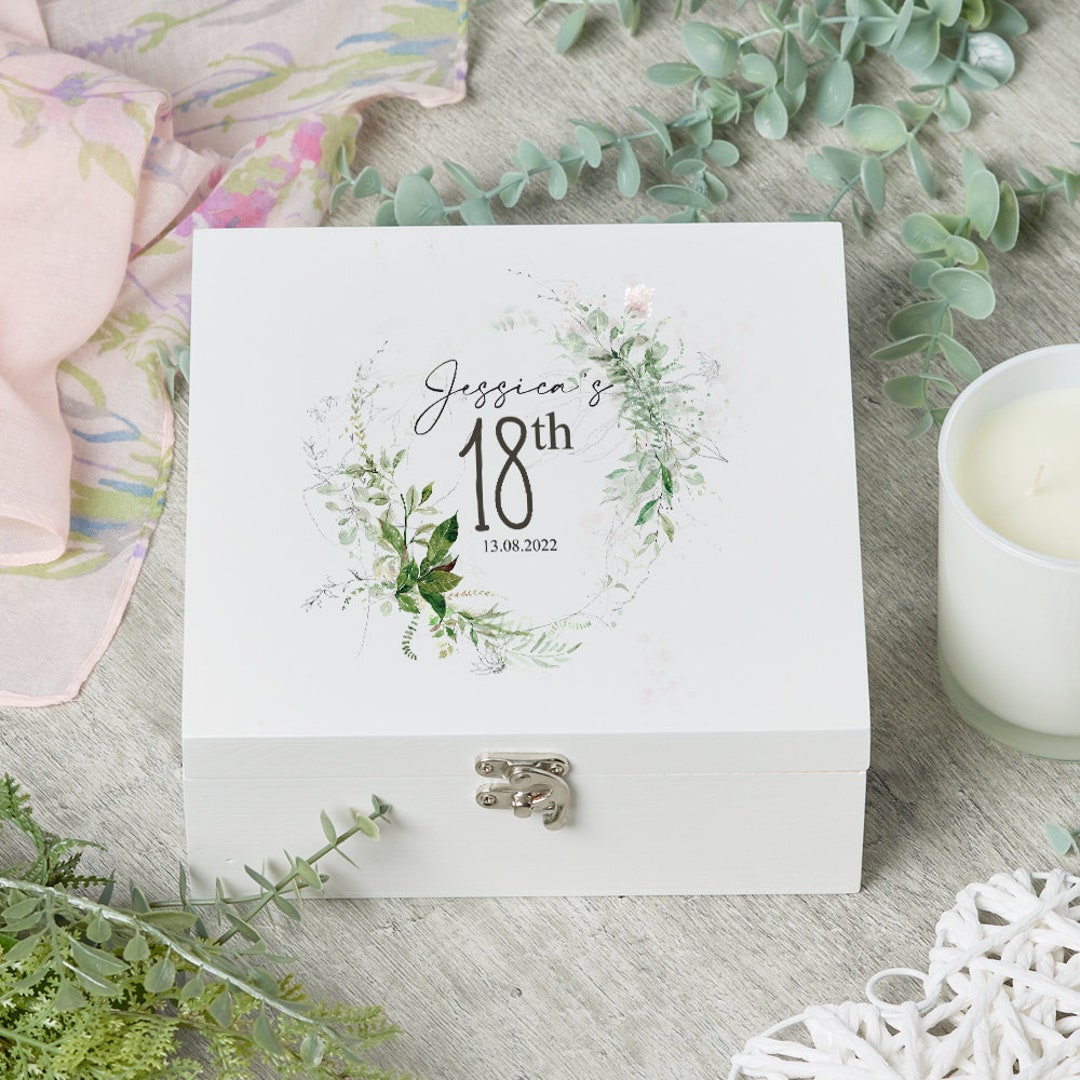 Personalised 18th Birthday Keepsake Wooden Box Gift With Botanical ...