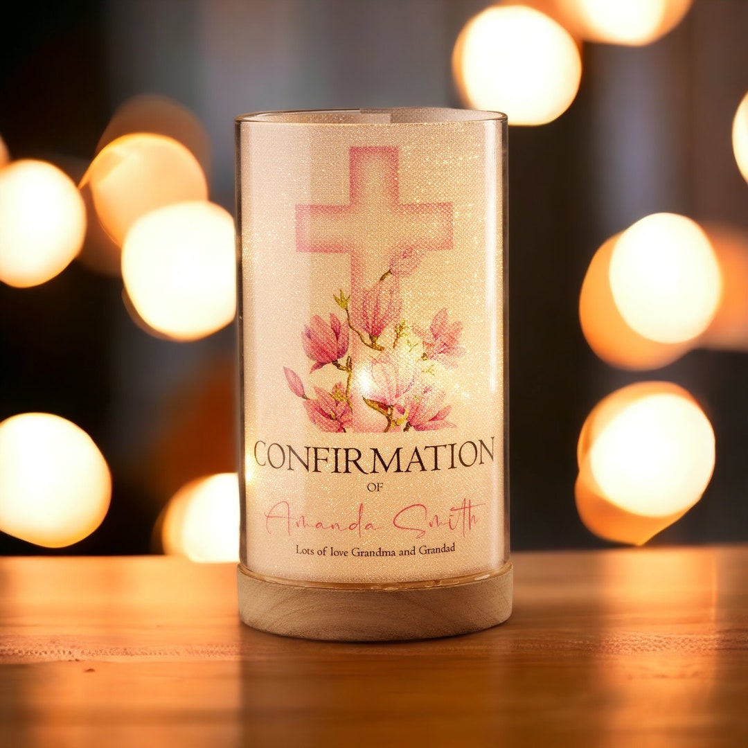Personalised Confirmation Lamp Light up Gift With Floral Pink Cross - Etsy