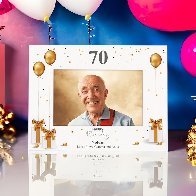 Personalised 70th Birthday Photo Frame With Gold Balloons - Etsy