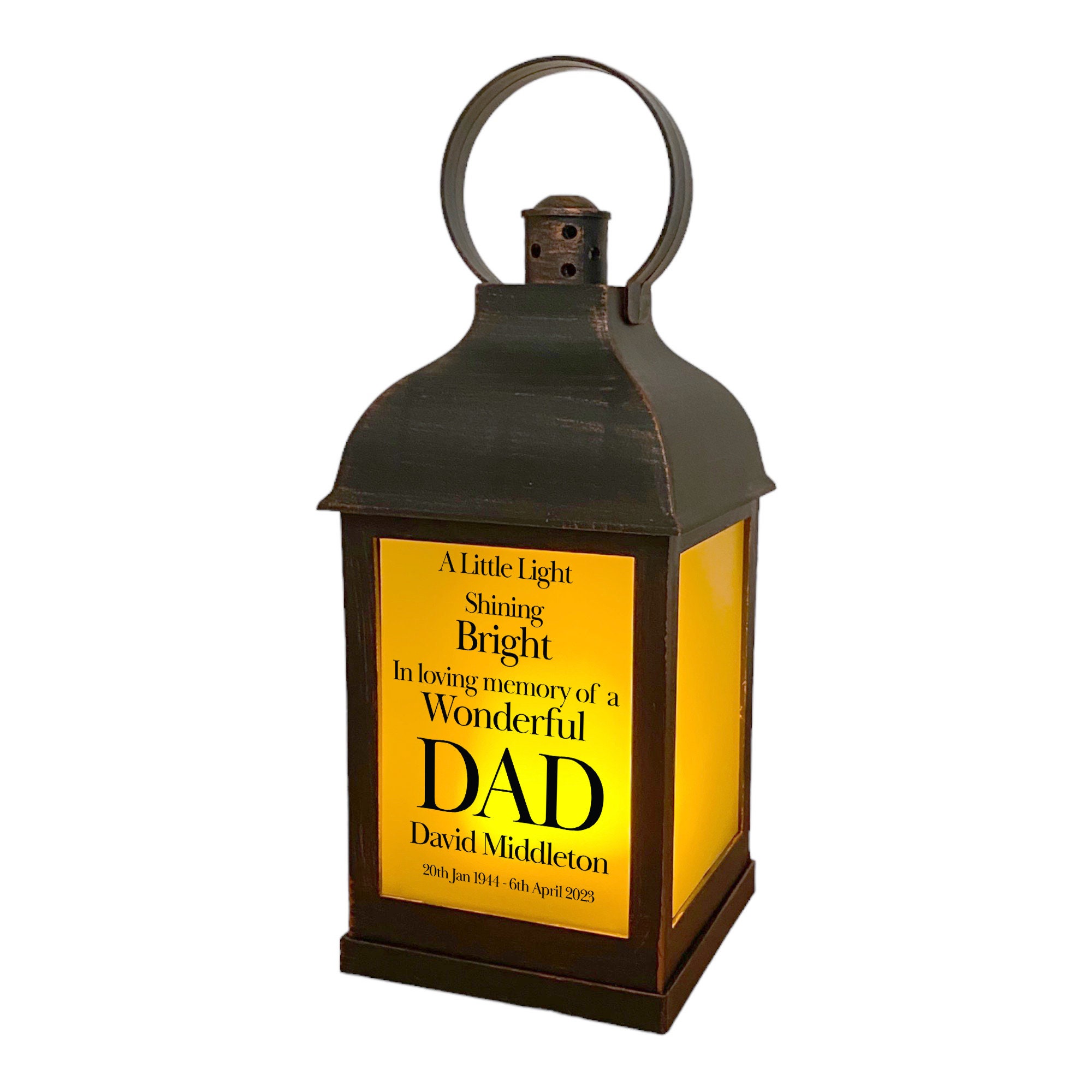 Personalised Dad in Loving Memory Graveside Lantern Gift With Flame ...