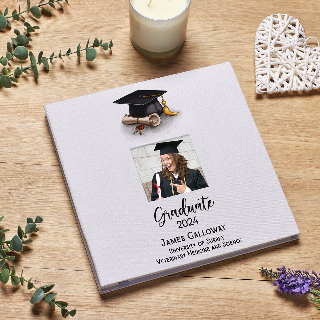 Personalised Graduation Photo Album Linen Cover With Hat and Scroll - Etsy