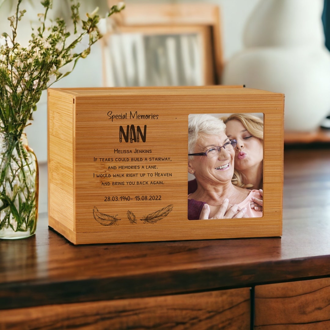 Personalised Small Wooden Nan Memorial Cremation Urn With Photo Space ...