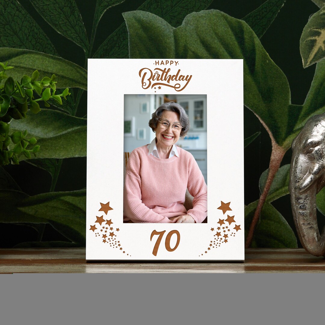 Happy 70th Birthday White Wooden Portrait Photo Frame Star Design Gift ...