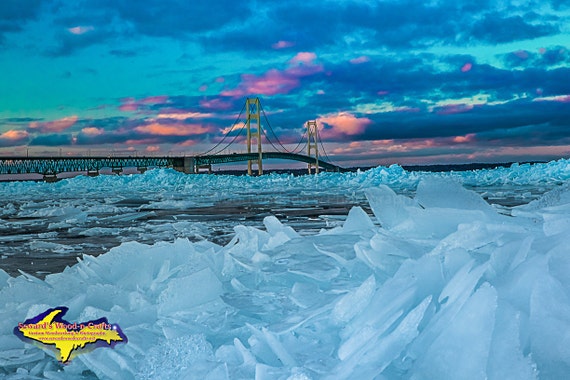 Blue Ice Mackinac Bridge 6130 MICHIGAN GIFTS | Etsy