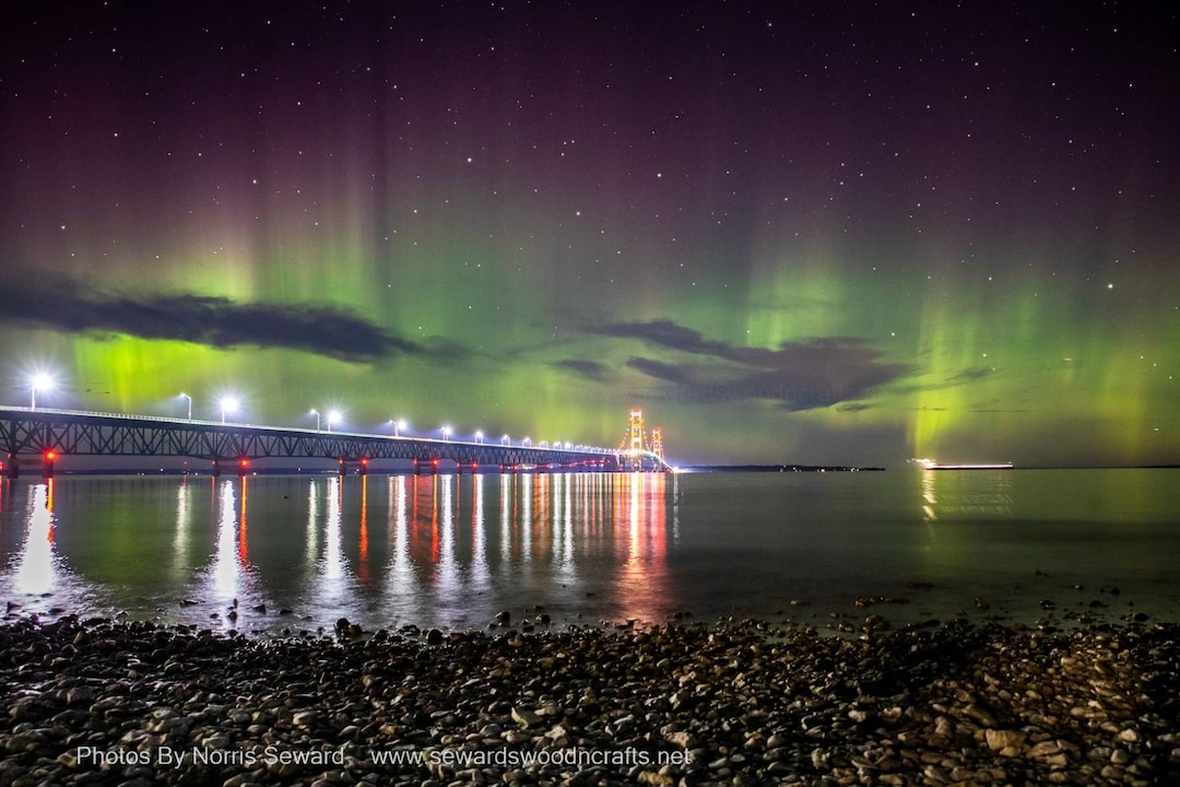Mackinac Bridge Northern Lights and Mesabi Miner Michigan Photography ...