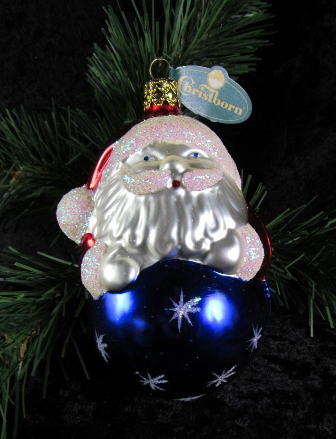 Glass Ornament Santa Rolly Polly Mouth Blown Metal Cap and Hanger ...