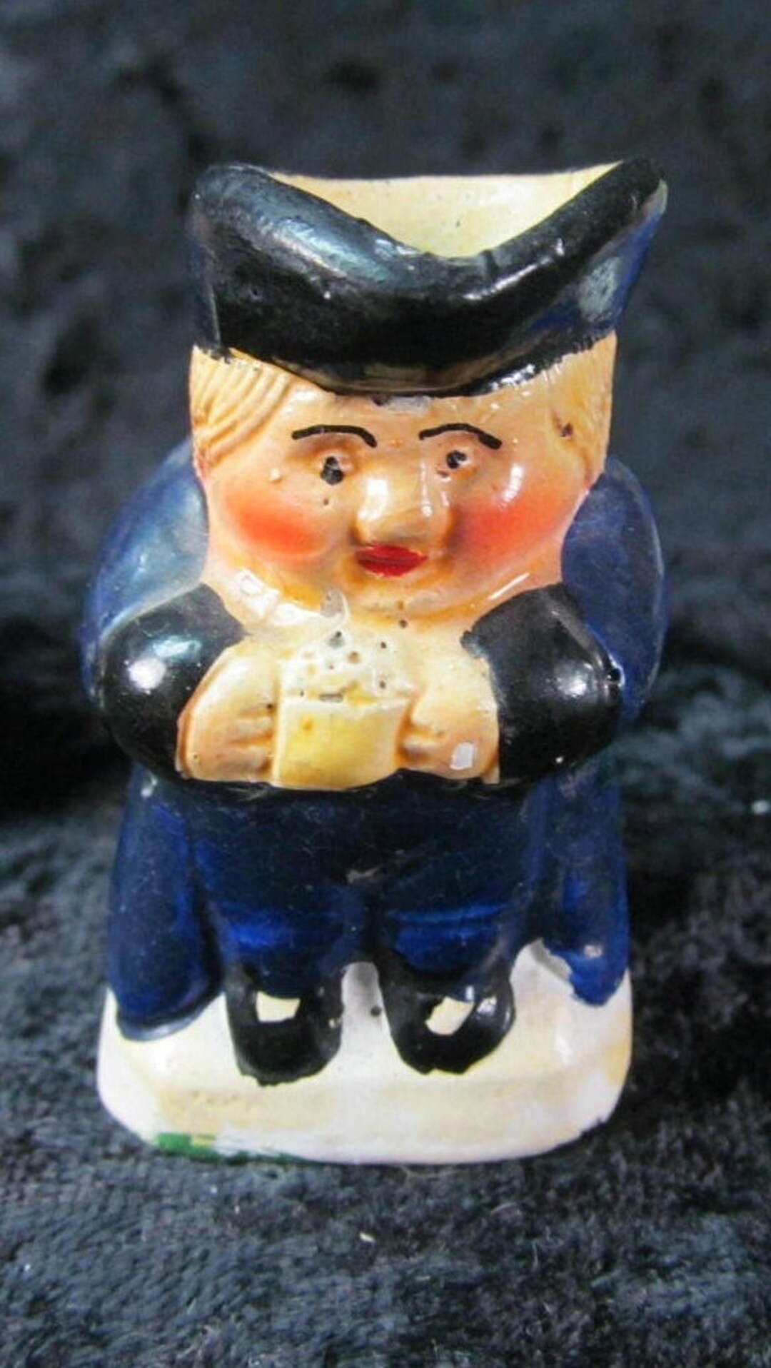Vintage Tiny Toby Jug Unknown Maker Blue Coat Holding Mug of Frothy Ale ...