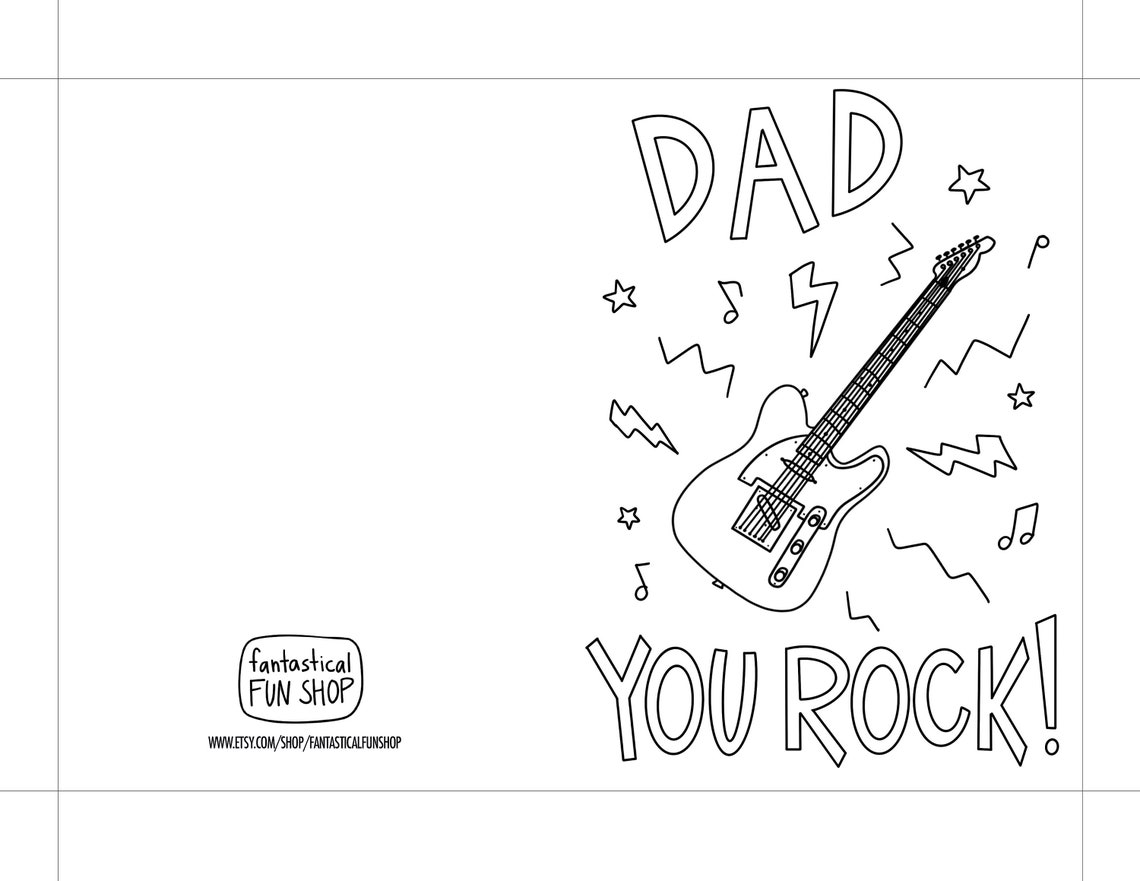 Dad You Rock Card PRINT and Color Card for Father Guitar - Etsy