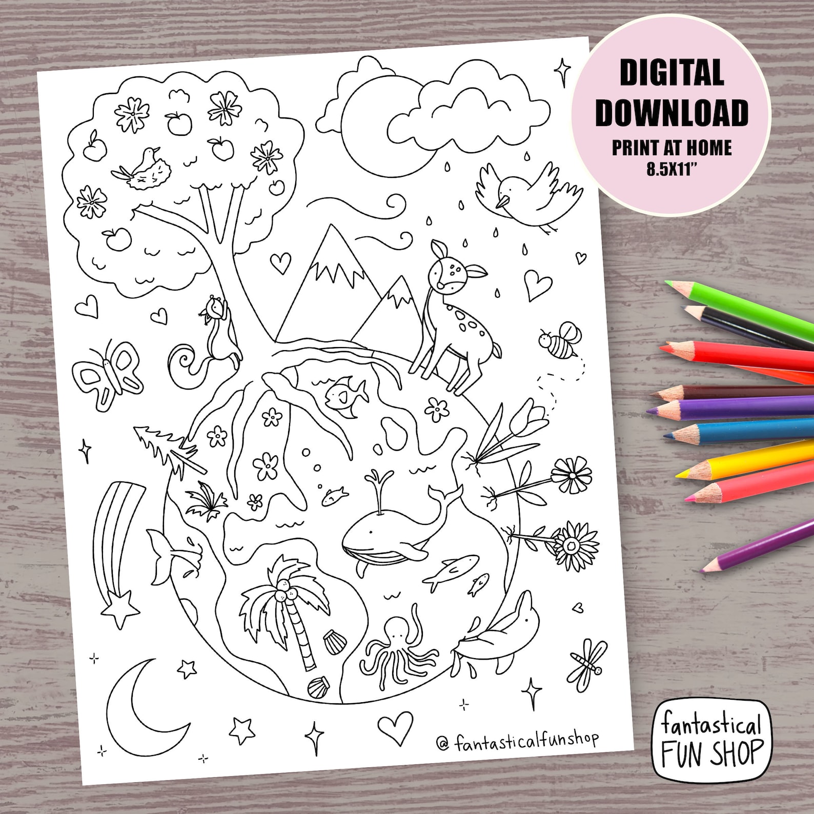 Earth Day Coloring Page PRINTABLE Nature Activity Planet - Etsy Canada