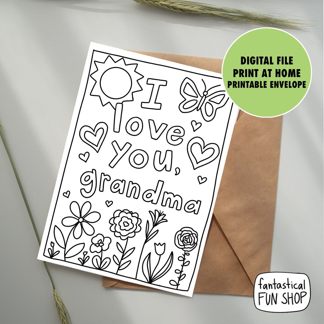 I Love You Grandma Card, Grandmother Card, Coloring Card for Kids, I ...