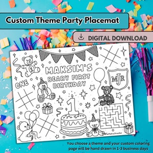Custom Birthday Placemat Coloring Page: Personalized Party Theme ...