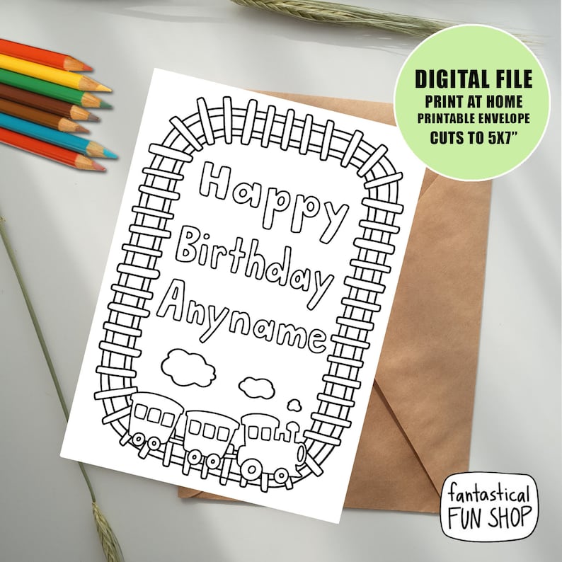 Kids Colorable Birthday Card From Child, Train Birthday Card From Kid ...