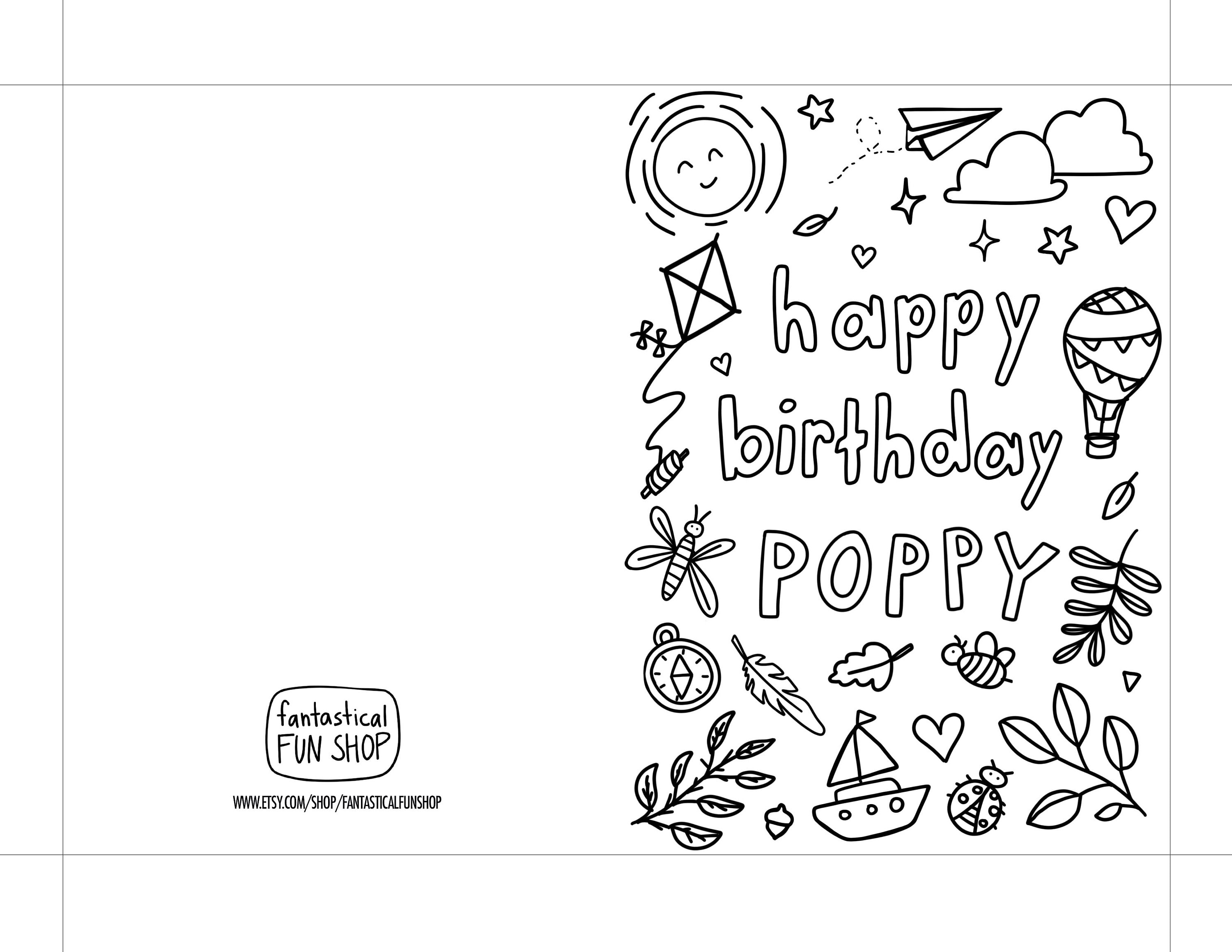 Poppy birthday card from grandchild COLORABLE poppy card from | Etsy