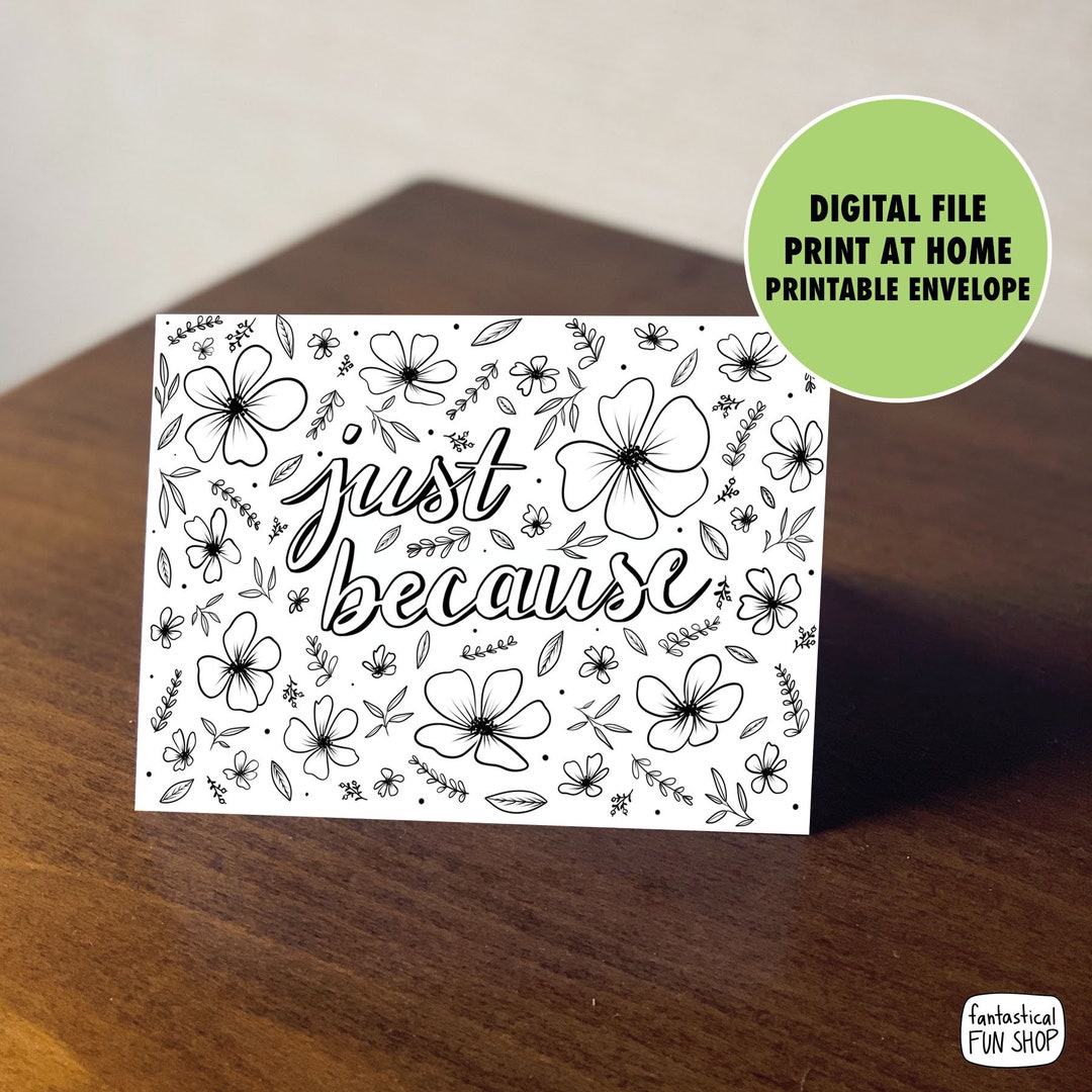 Printable Just Because Card, Quarantine Simple Card, Black and White ...