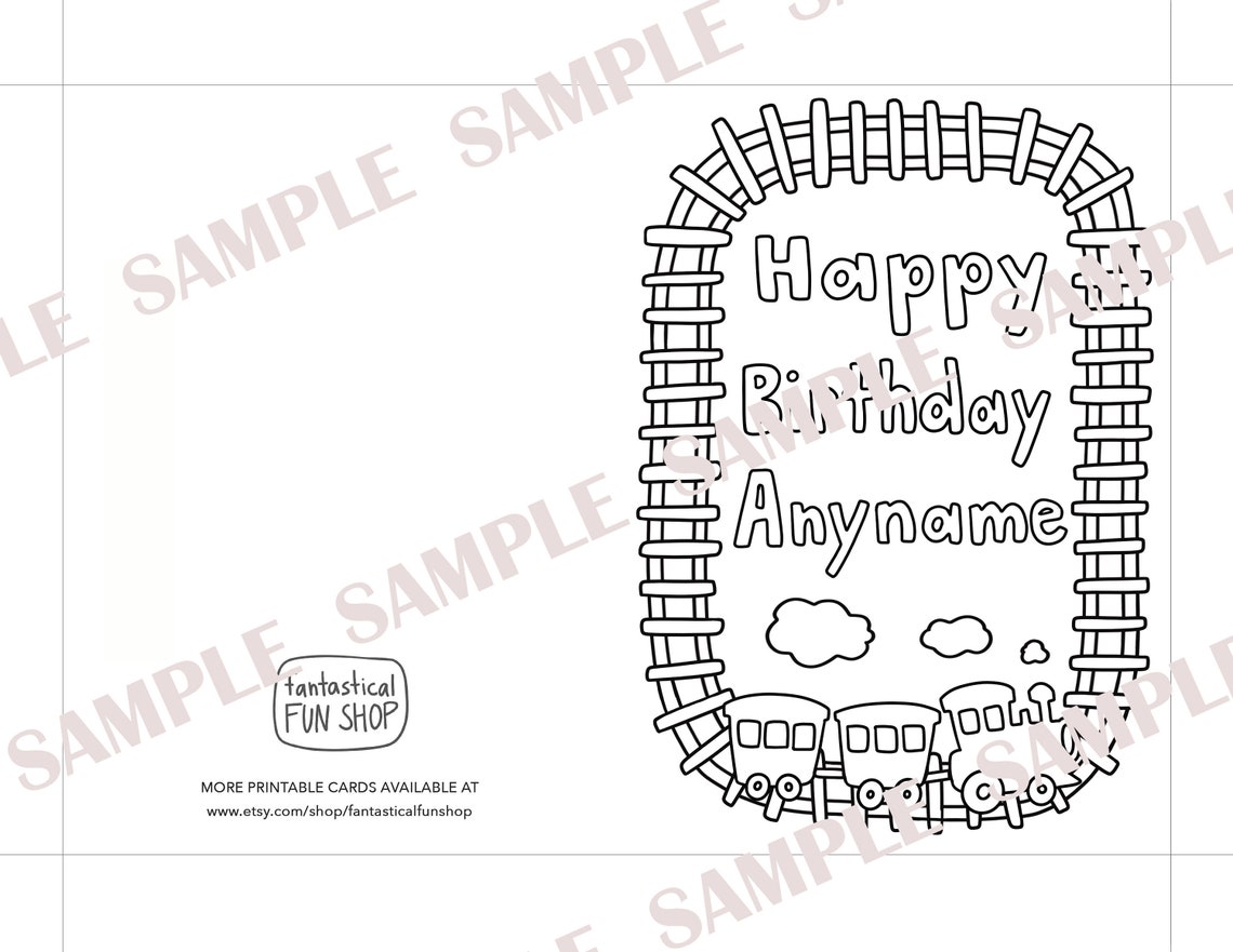 Kids Colorable Birthday Card From Child, Train Birthday Card From Kid ...