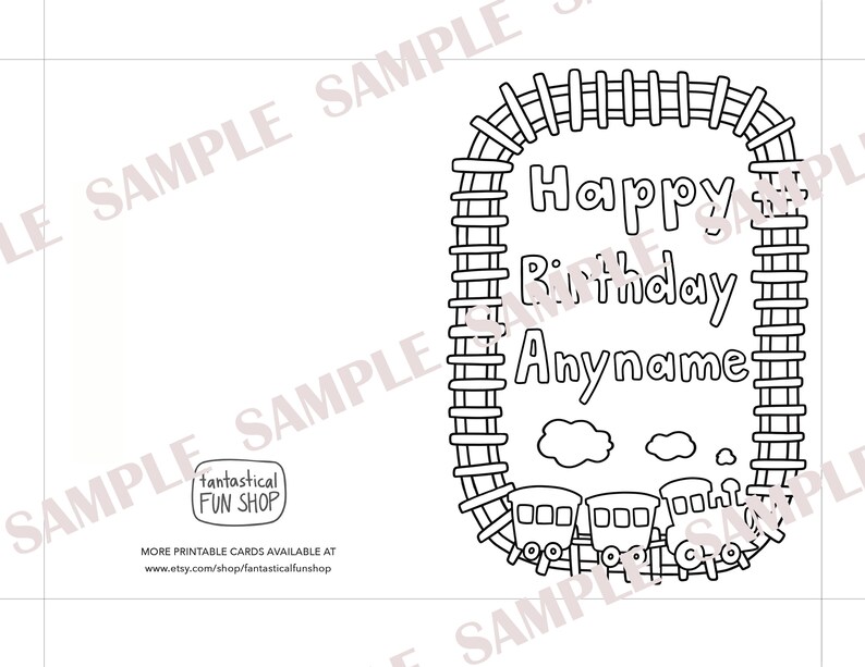Kids Colorable Birthday Card From Child, Train Birthday Card From Kid ...