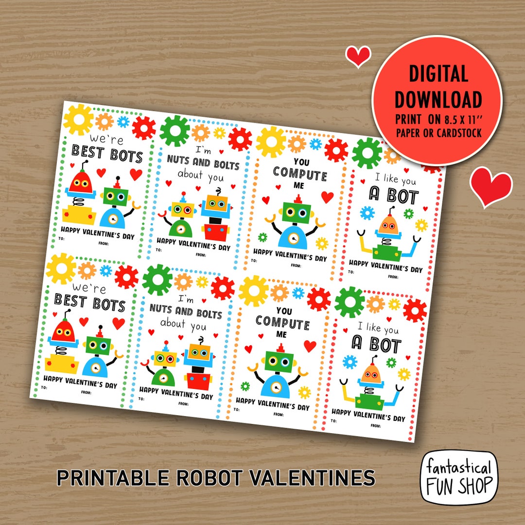Robot Valentines, PRINTABLE Valentine's Day Cards, Valentines From Boy ...