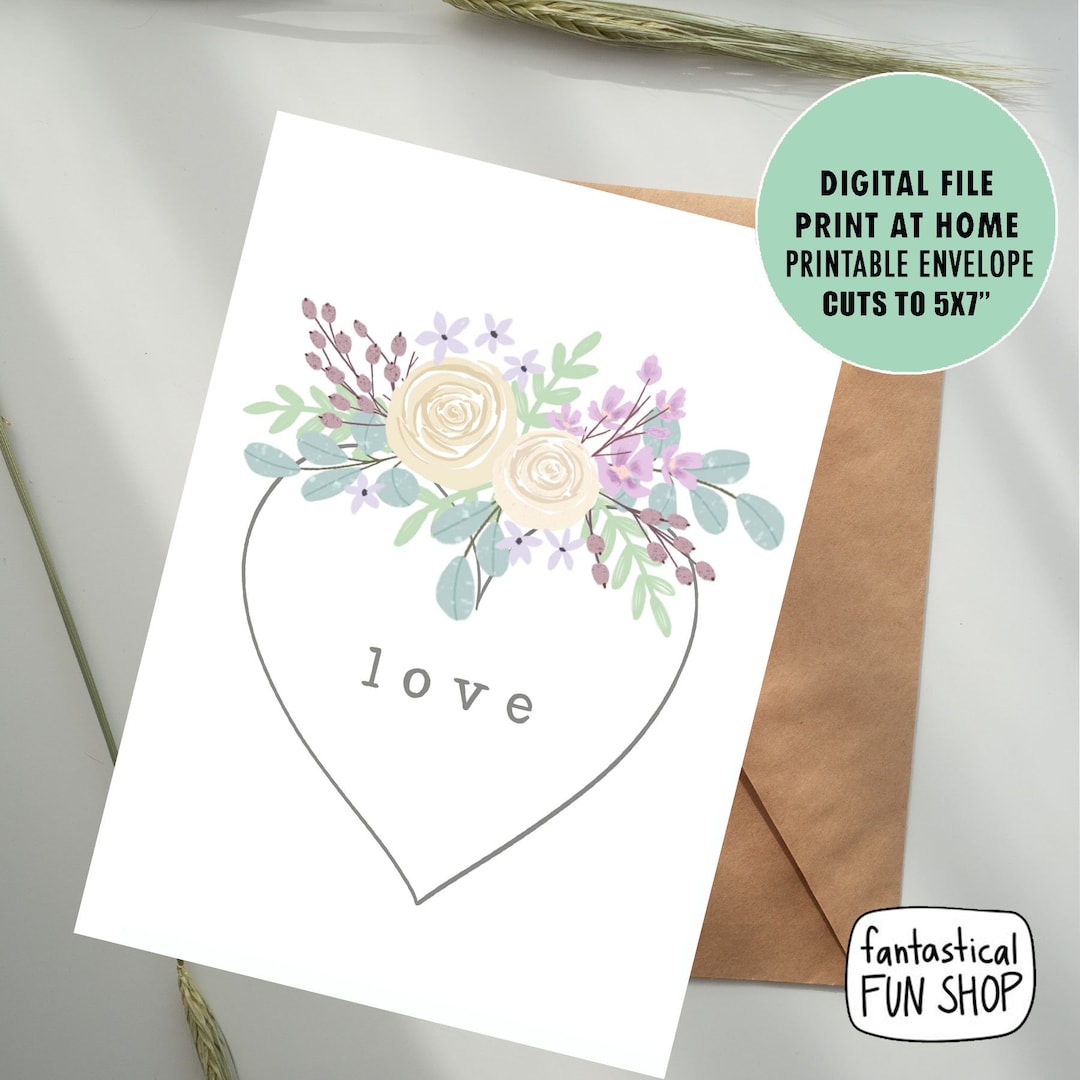 Floral Heart Love Card: Printable Anniversary, Wedding, Engagement ...