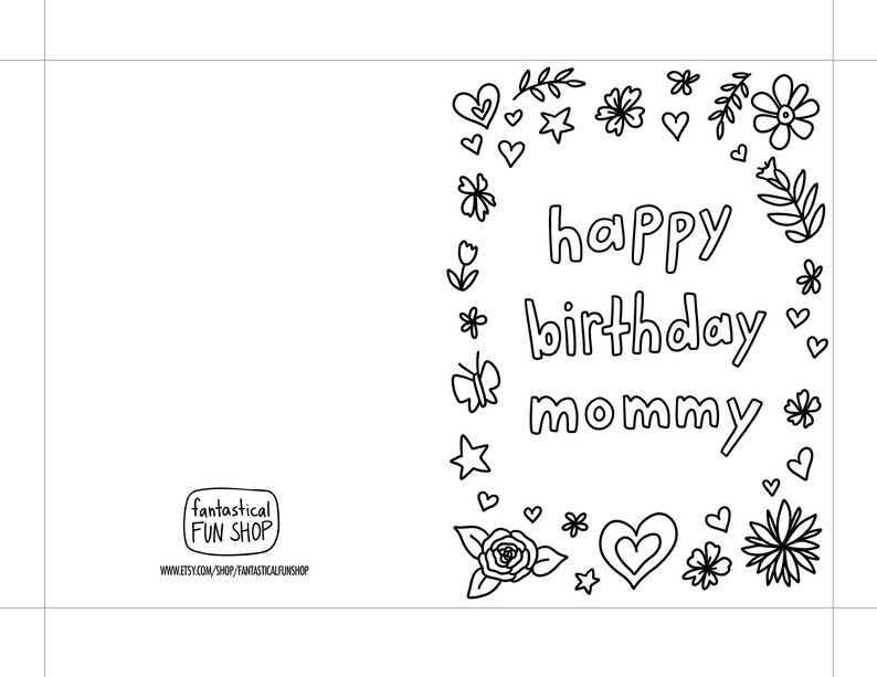 COLORABLE Birthday Card For Mom From Child From Daughter Etsy