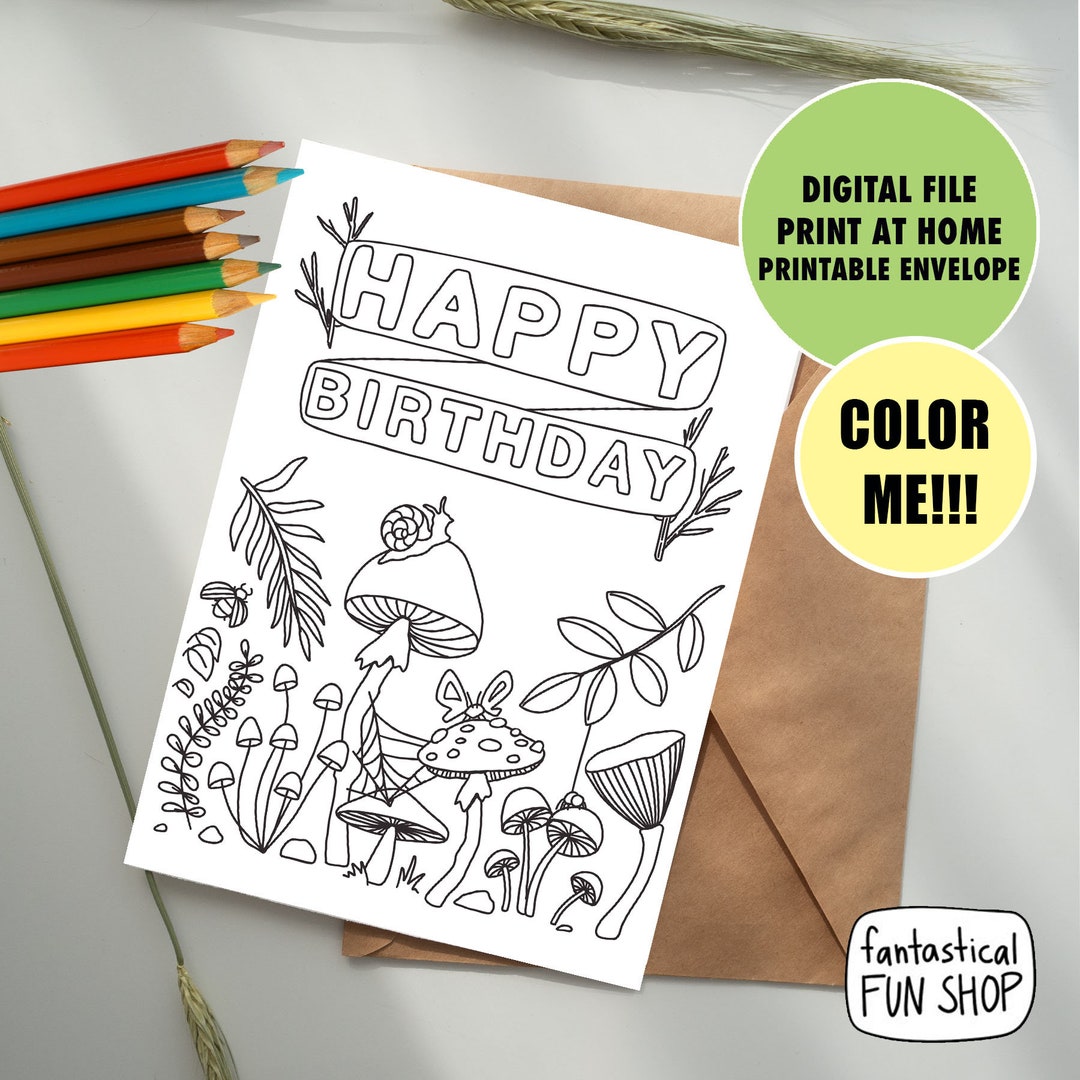 Forest Birthday Card to Color: Kids Craft (digital Download) - Etsy