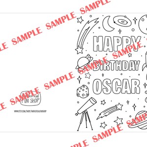 COLORABLE Custom Birthday Card From Child, Outer Space Birthday Card ...