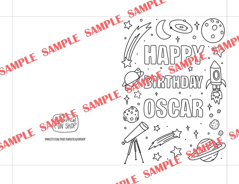 COLORABLE Custom Birthday Card From Child, Outer Space Birthday Card ...