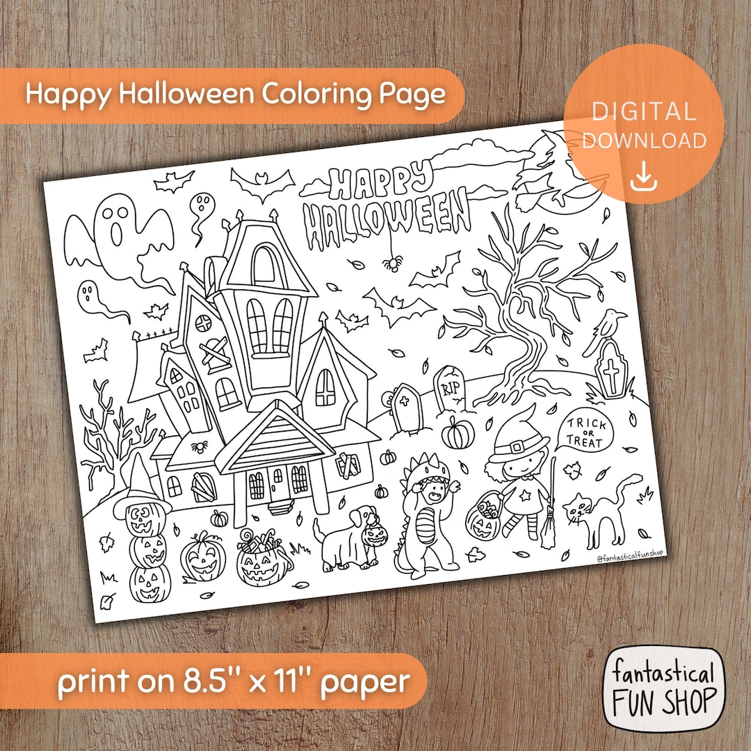 Halloween Coloring Page, Happy Halloween Printable Activity, INSTANT ...