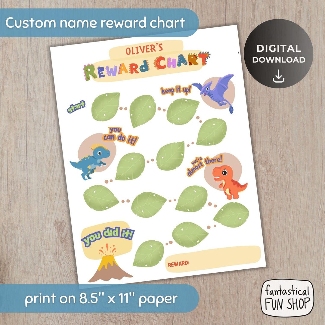 Personalized Reward Chart for Kids, Dinosaur Theme Tracker PRINTABLE ...
