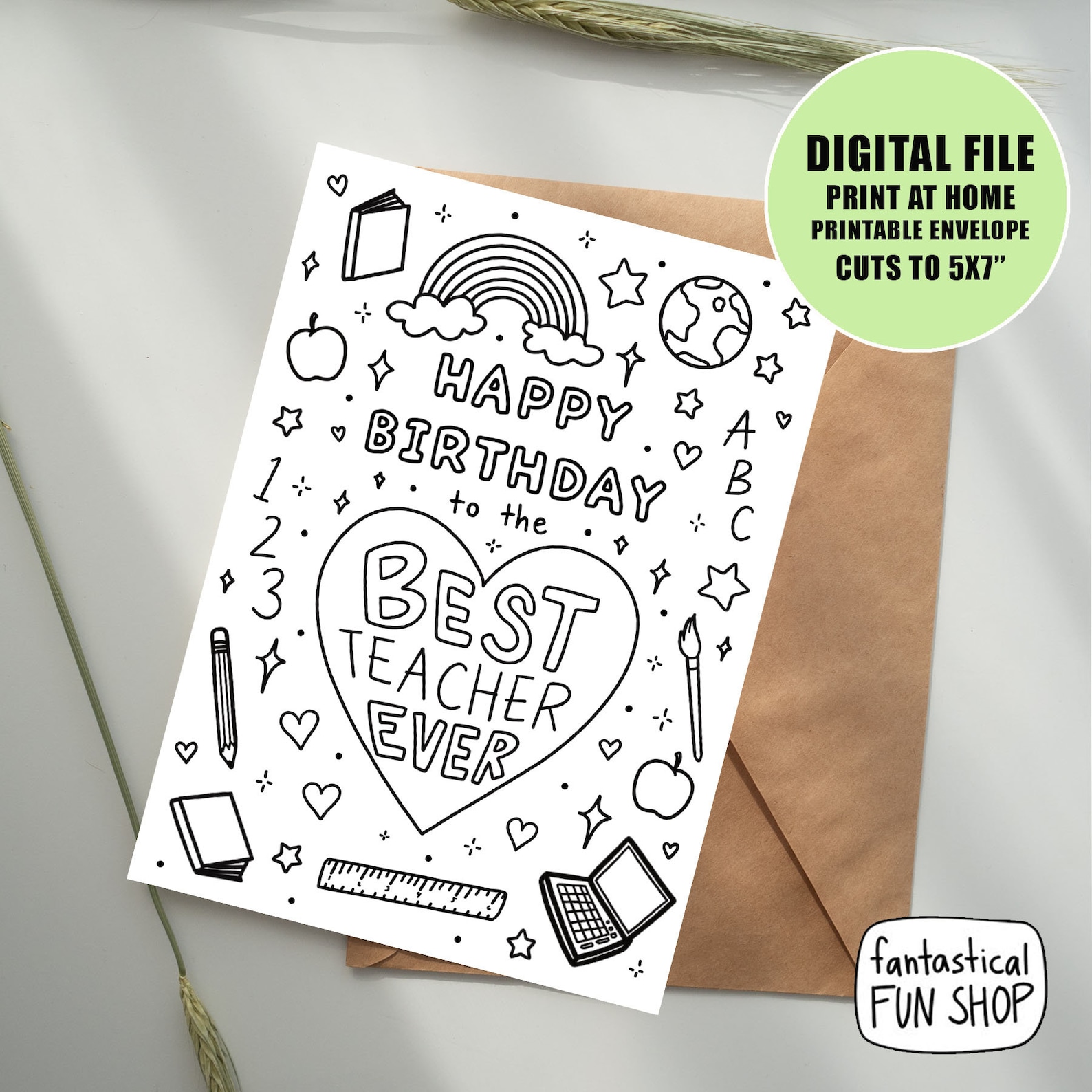 Happy Birthday Teacher Card Colorable Birthday Card for - Etsy